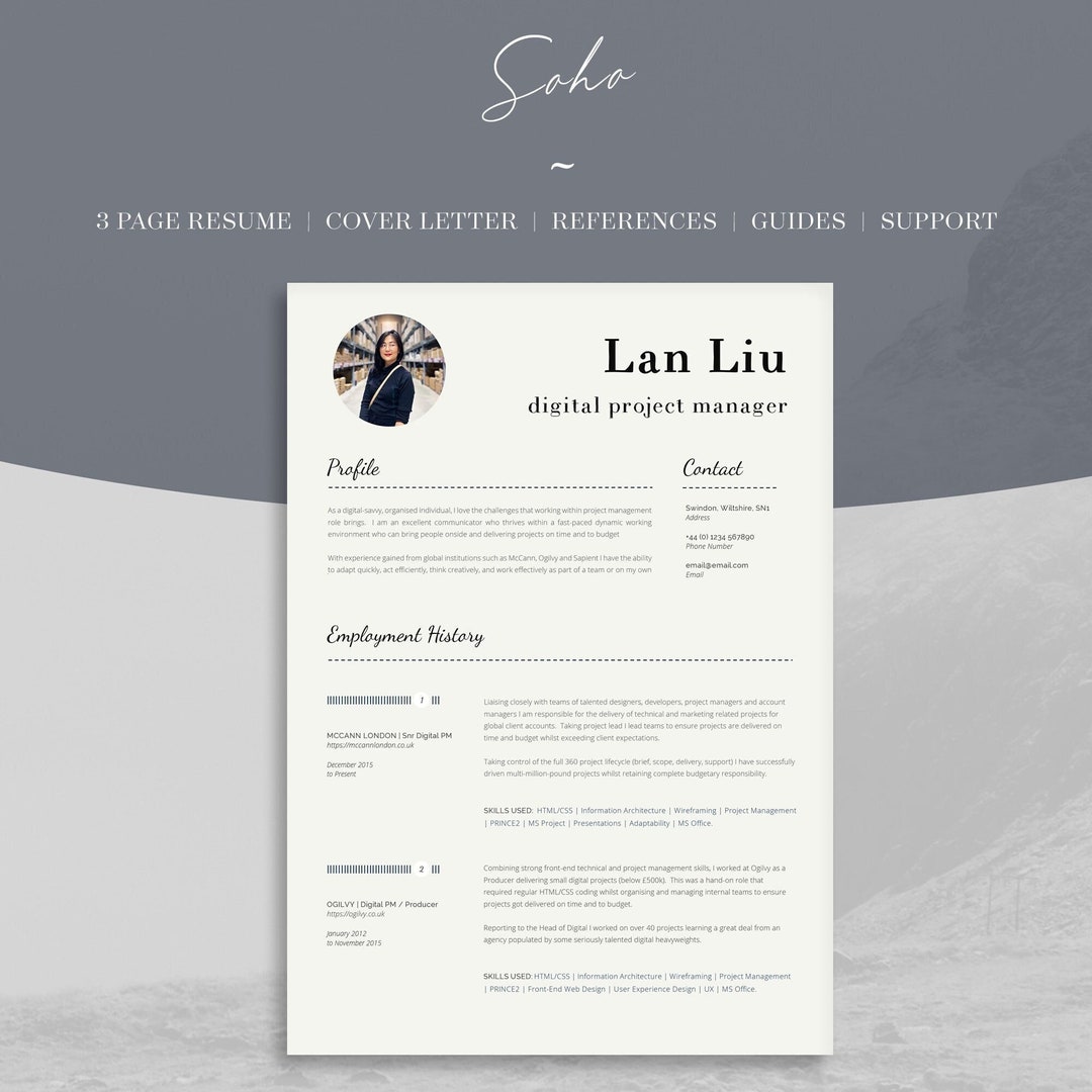 Resume Template With Cover Letter | 3 Page CV Template | Digital CV ...