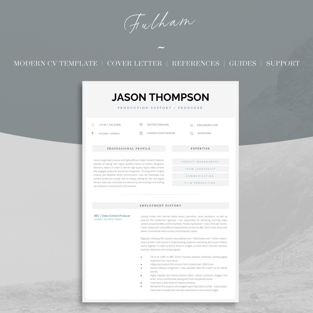 Grey Resume Template for Professionals Modern CV Design - Etsy