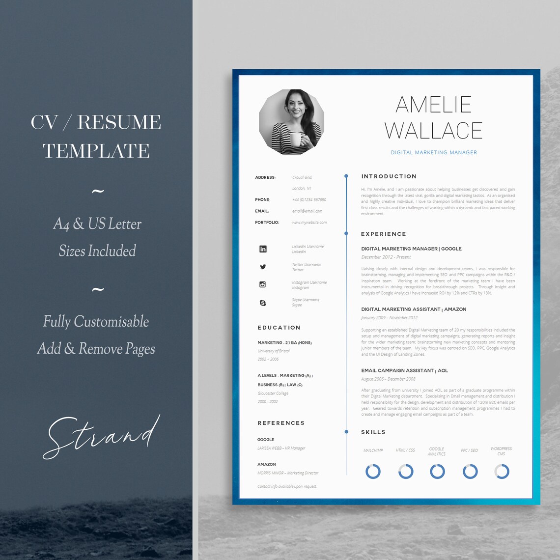 Marketing Resume Template for Word Printable CV for Word | Etsy