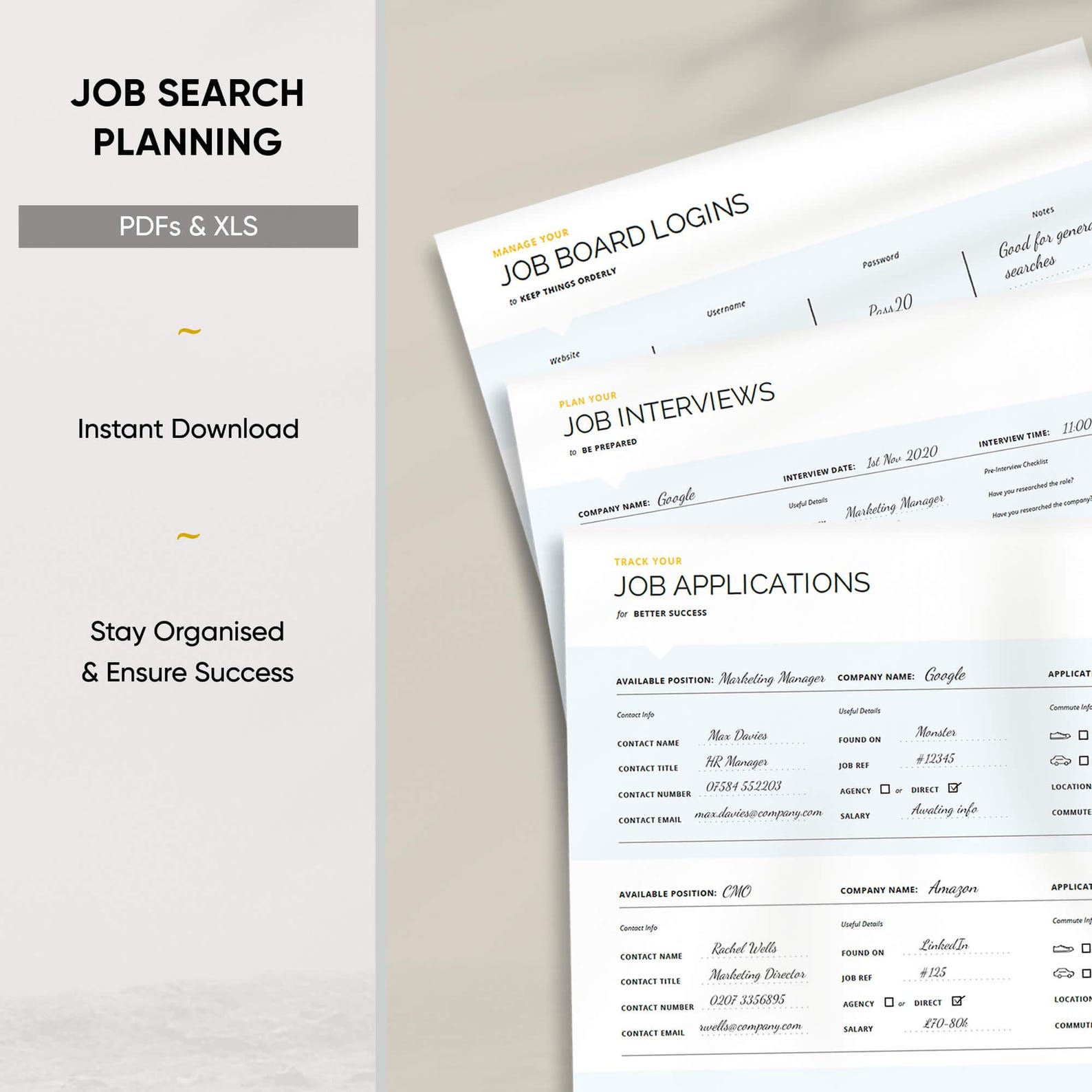 Job Search Organiser | Job Application Tracker | Job Interview Tracker ...