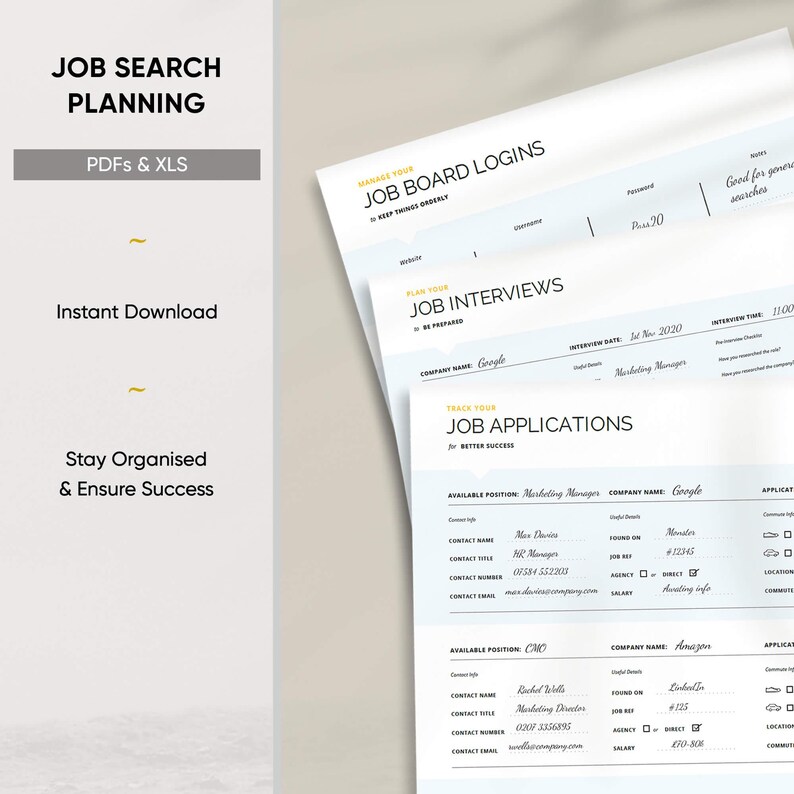 Job Search Organiser | Job Application Tracker | Job Interview Tracker ...