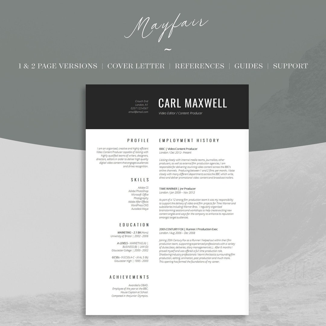 Professional Resume Template: Mayfair CV Design With Cover Letter (MS ...