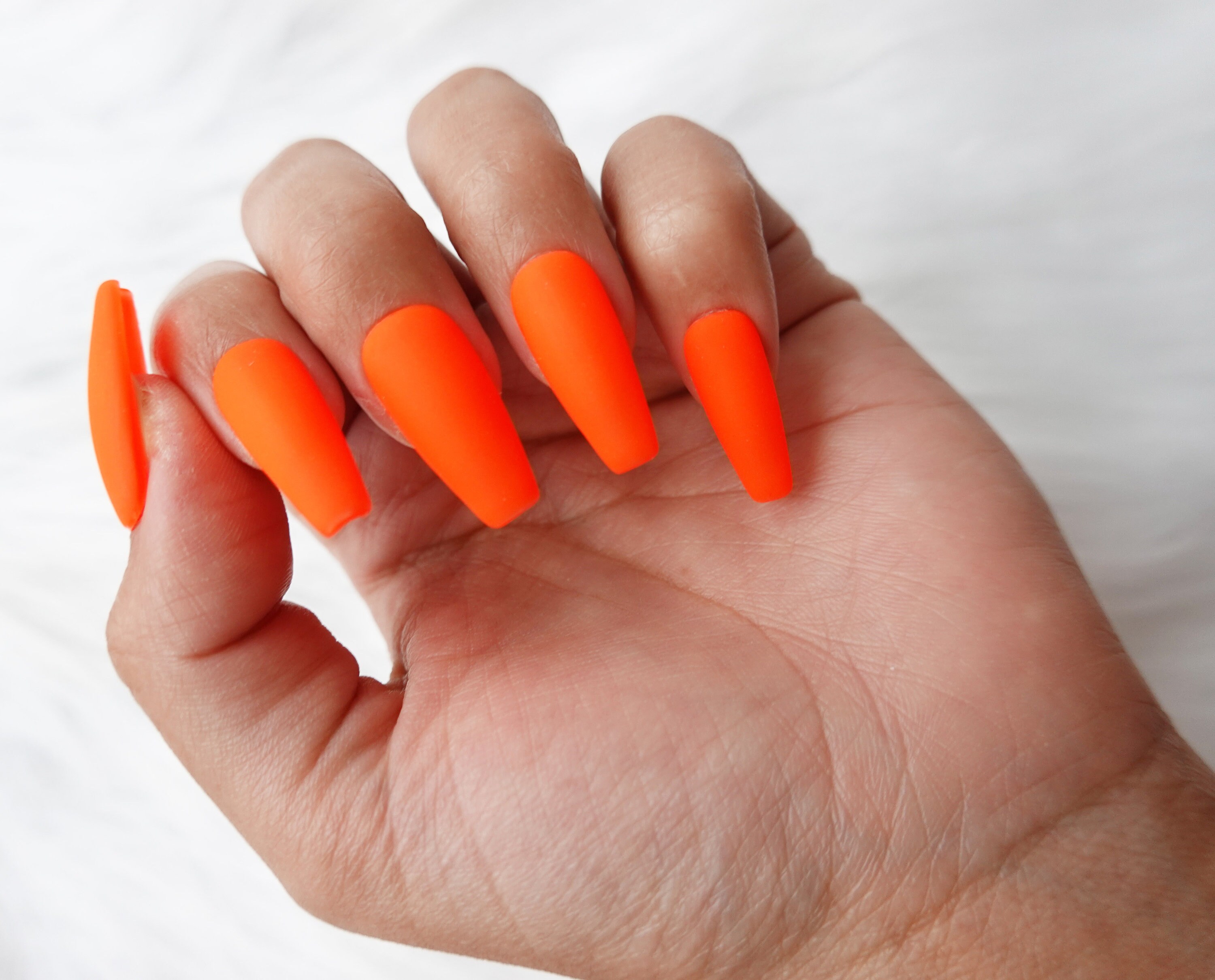 Shocking Orange Set Matte Neon Orange Press-on Nails Set - Etsy