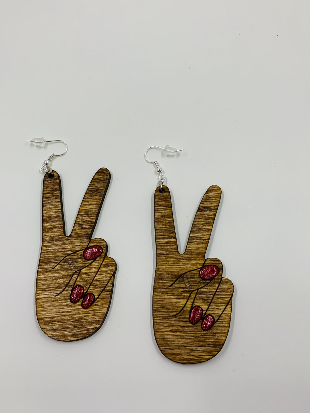 Hand Peace Sign Wood Earrings, Peace Out Hand Sign Wood Earrings, Wood ...