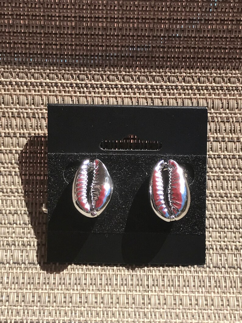 Silver Gold and Natural Cowrie Shell Stud Earrings - Etsy