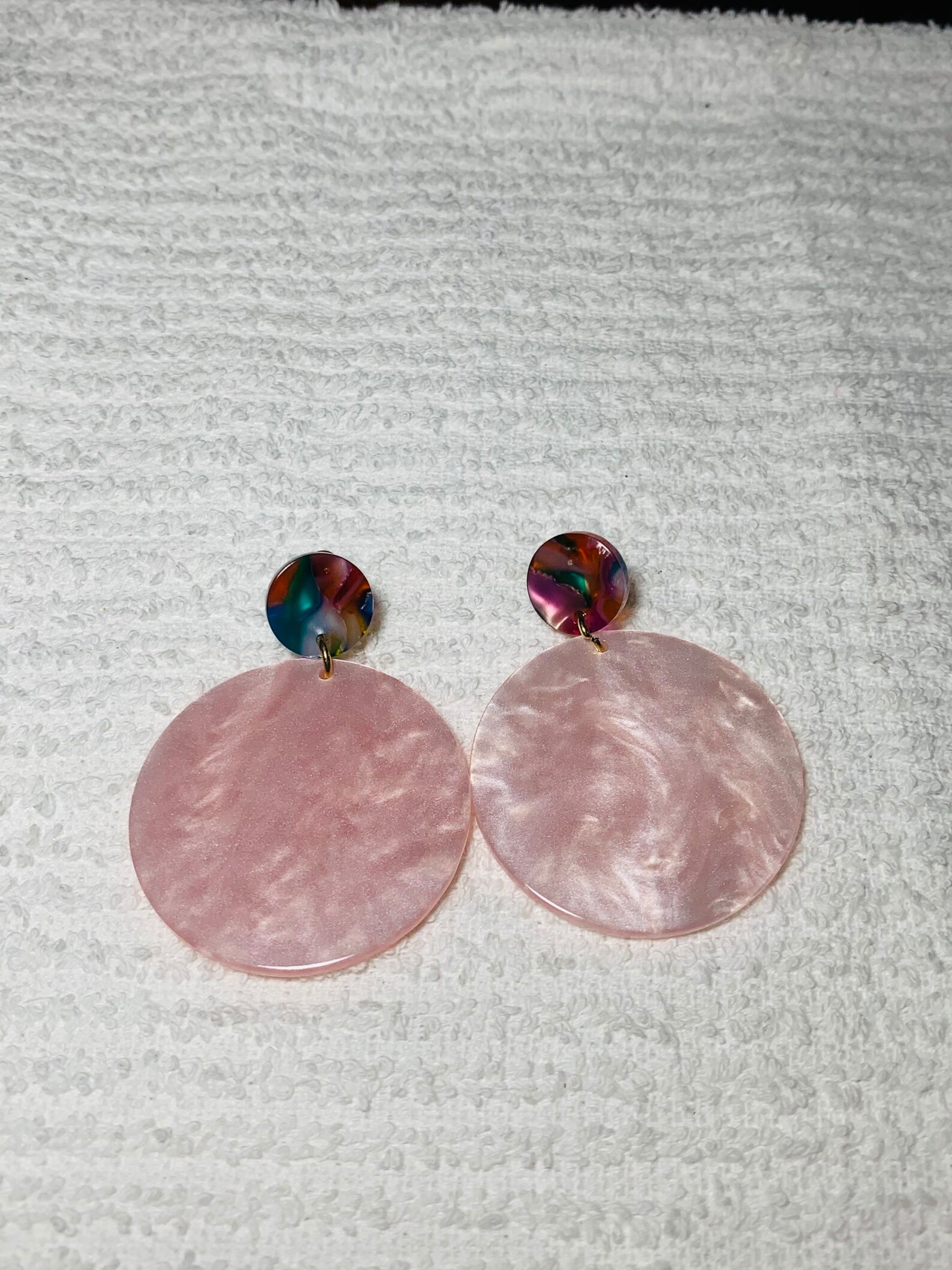 Pretty pink circle earrings with colorful circle top pink | Etsy