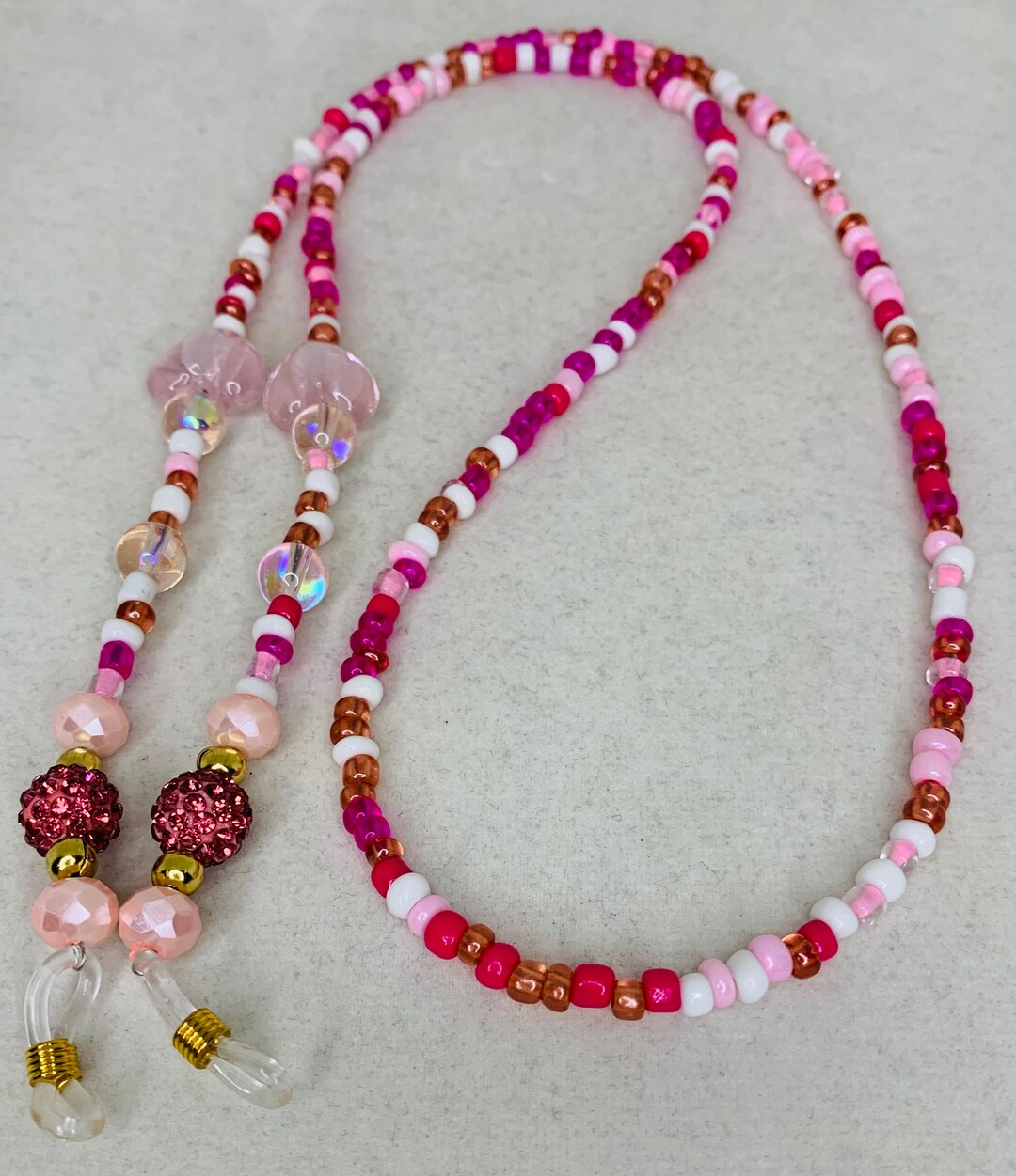 Beaded Eyeglass Chain, Mixed Pink Eyeglass Chain, Beautiful Handmade ...