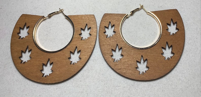 Marijuana Leaf Wood/gold Hoop Earrings Weed Leaf Wood Hoop | Etsy