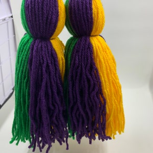 Purple Green and Gold Yarn Boot Tassels, Mardi Gras Boot Tassels ...