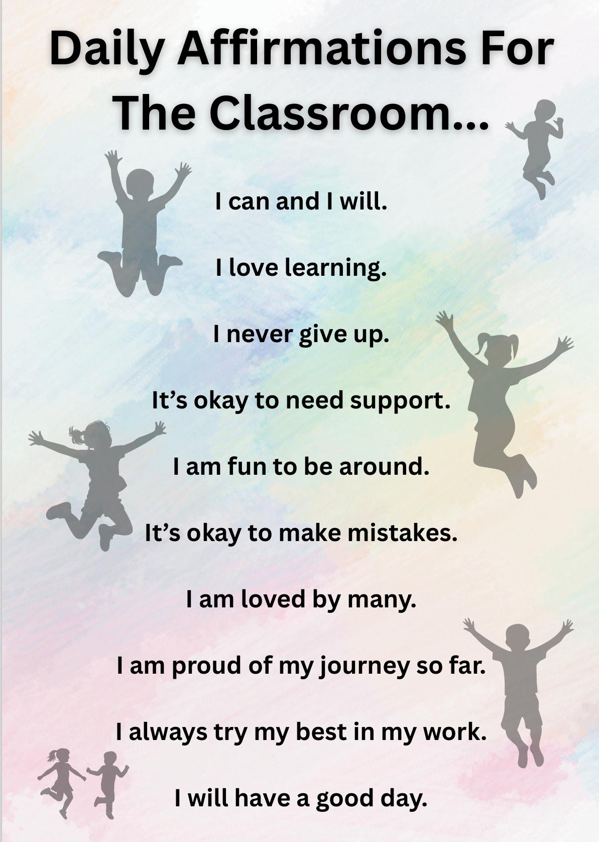 Daily Affirmations Classroom Poster | Positive Mindset Wall Art for ...