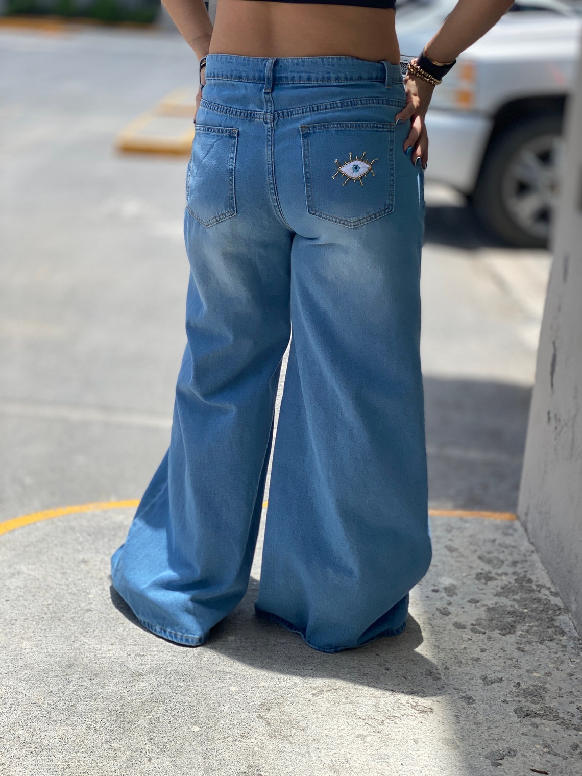 Evil Eye Embroidered Jeans - Etsy