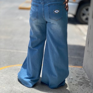 Evil Eye Embroidered Jeans - Etsy
