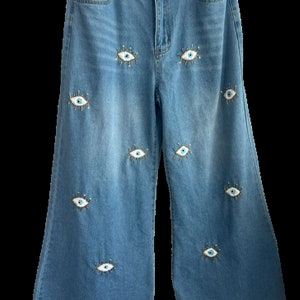 Evil Eye Embroidered Jeans - Etsy