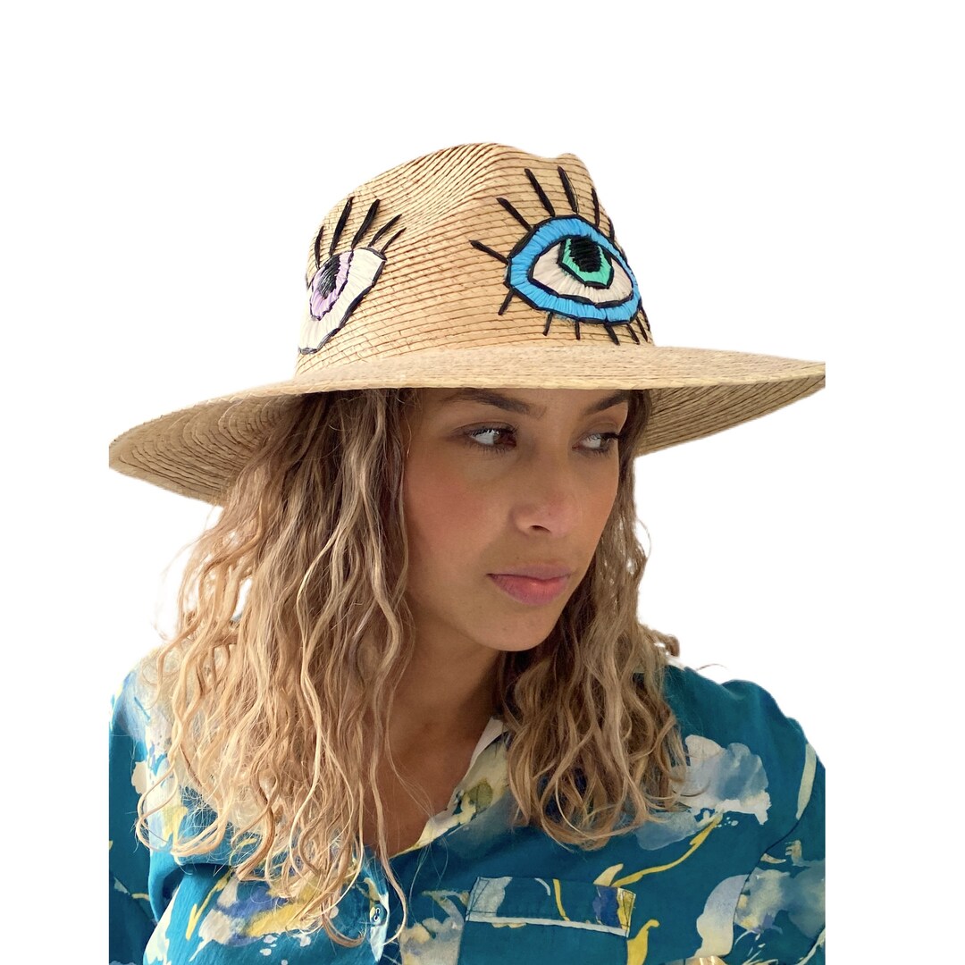 Embroidered Straw Hat - Etsy