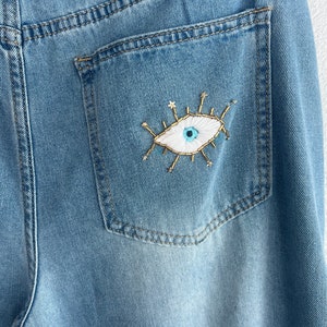Evil Eye Embroidered Jeans - Etsy
