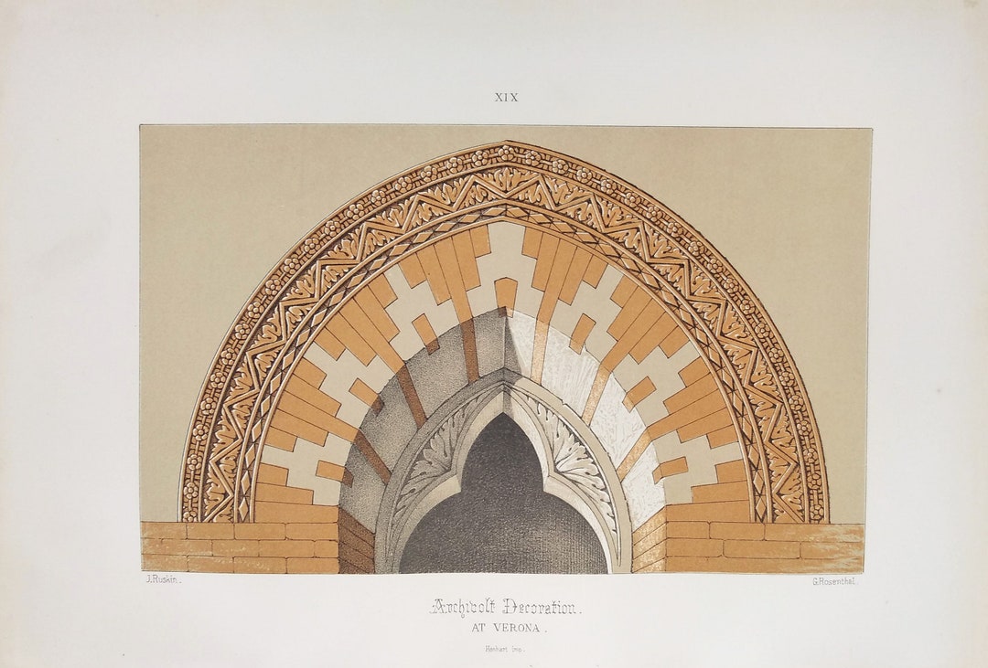 1886 Antique Coloured Lithograph John Ruskin From Disbound Copy of the ...