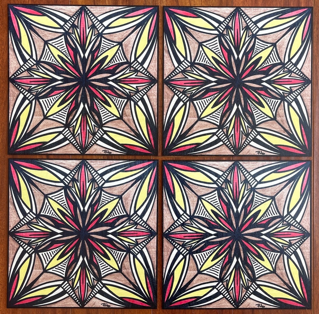 Samoan Siapo Prints on Wood Set of Four - Polynesian Tapa - Etsy