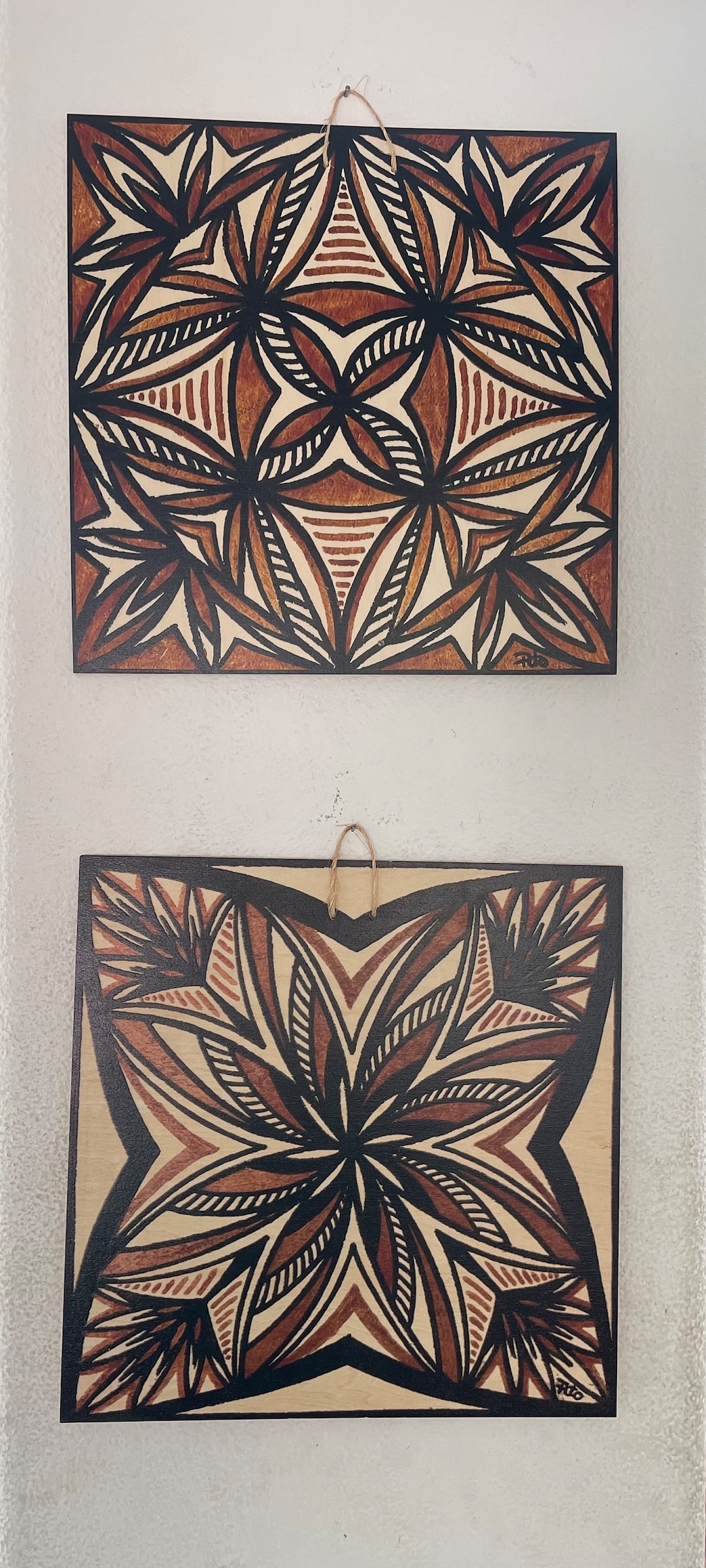 Samoan Siapo Prints on Wood Set of Two Polynesian Tapa - Etsy