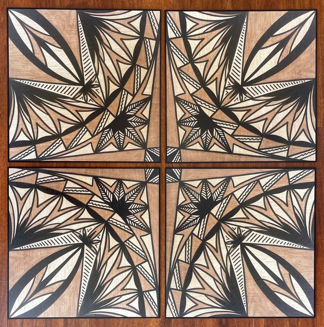 Samoan Tapa Siapo Prints on Wood Set of Four - Polynesian Tapa - Etsy