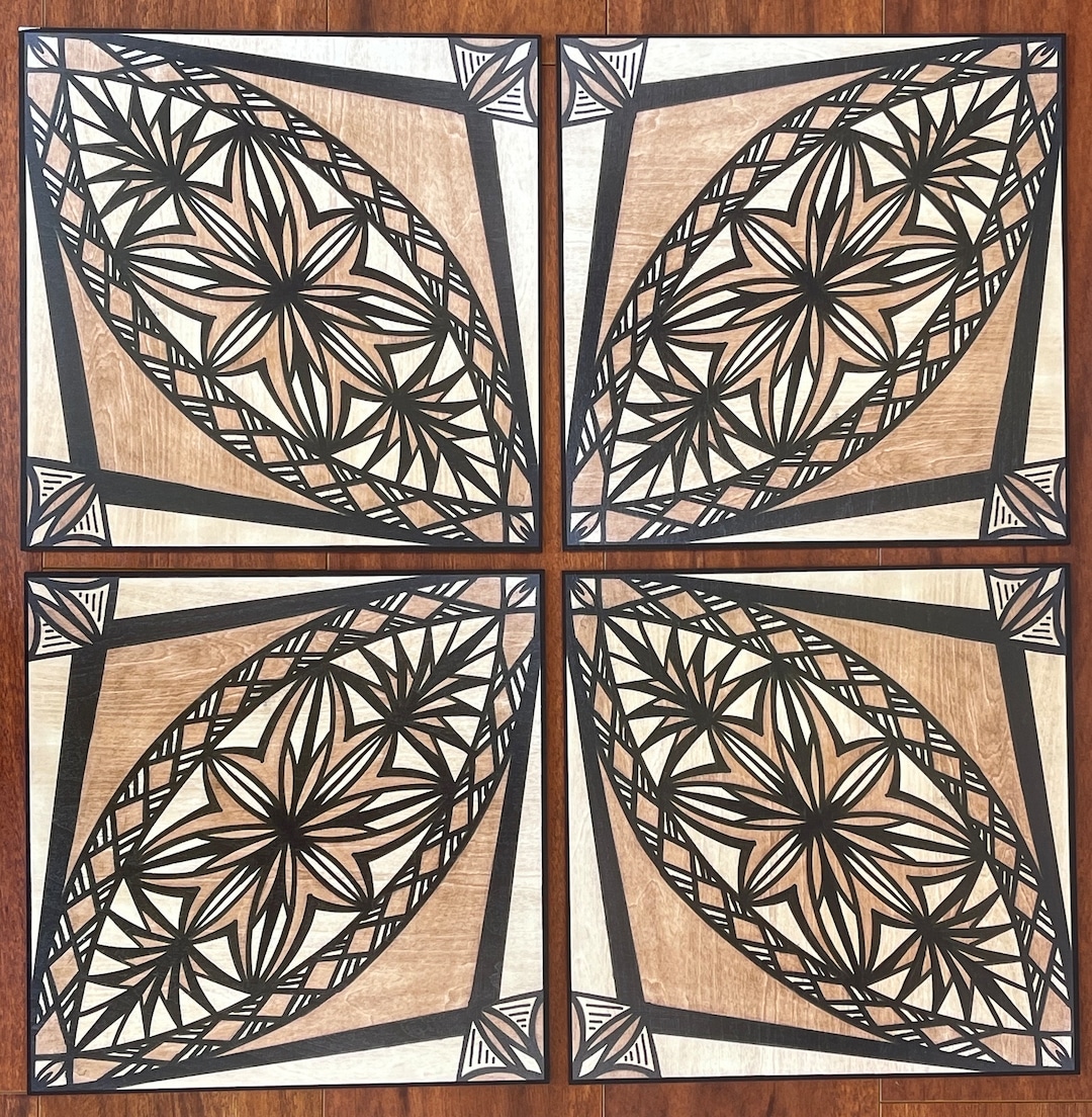 Samoan Siapo Prints on Wood Set of Four - Polynesian Tapa - Etsy