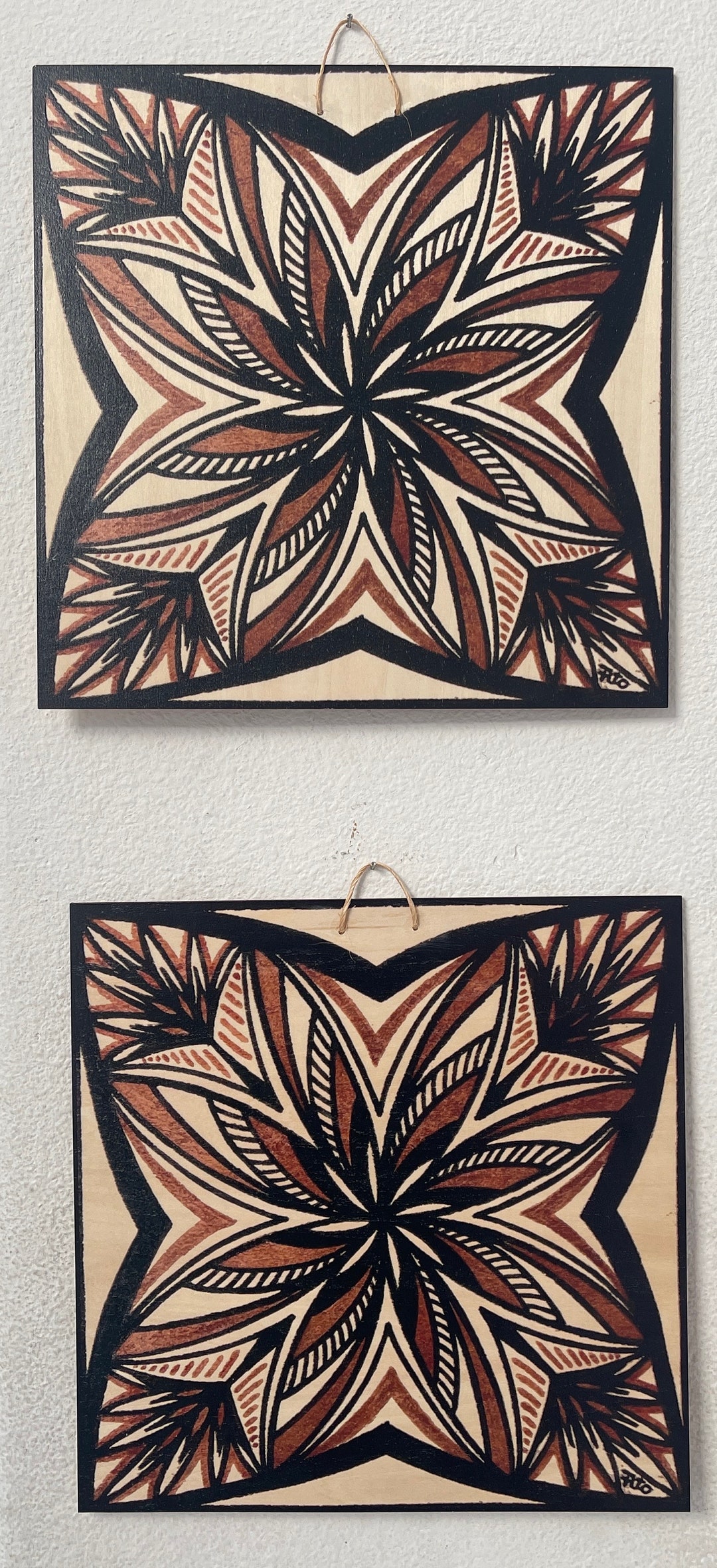 Samoan Siapo Prints on Wood Set of Two - Polynesian Tapa - Etsy