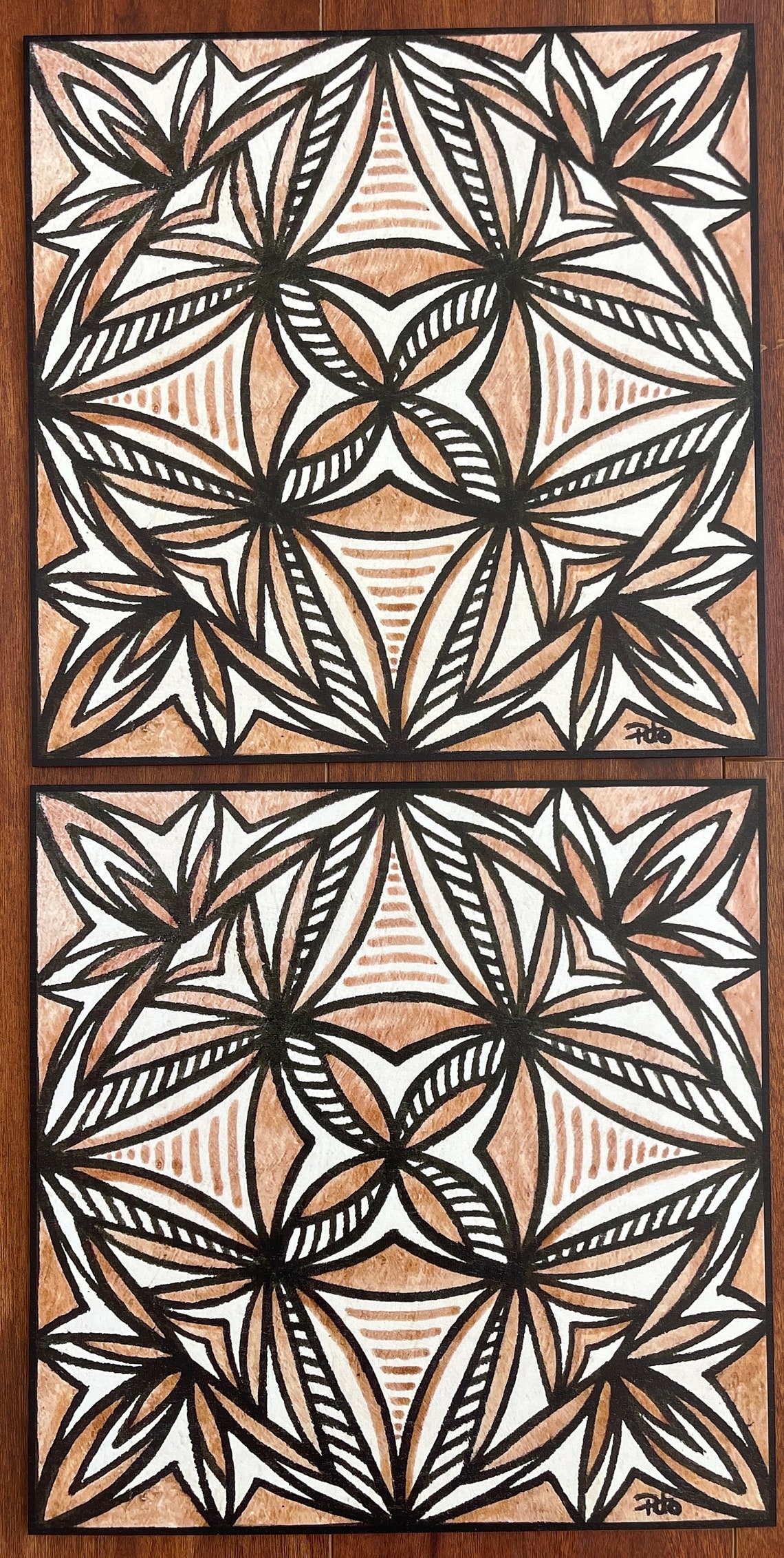 Samoan Siapo Prints on Wood Set of Two - Polynesian Tapa - Etsy
