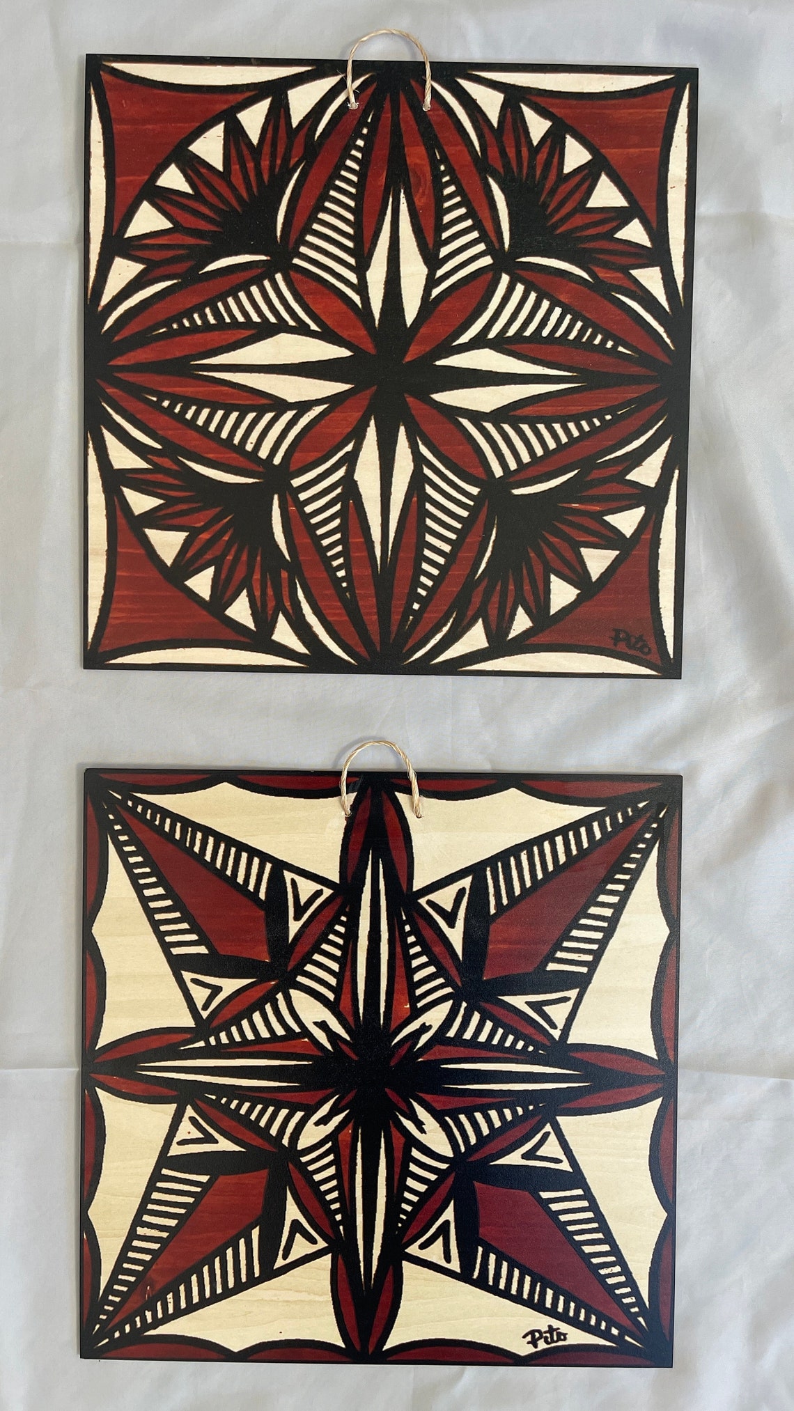 Samoan Siapo Prints on Wood Set of Two - Polynesian Tapa - Etsy