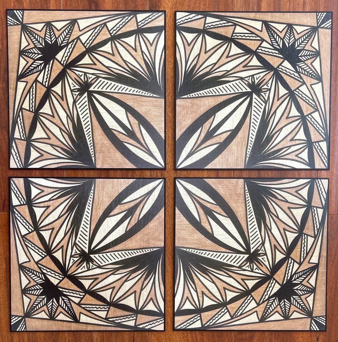 Samoan Siapo Prints on Wood Set of Four - Polynesian Tapa - Etsy
