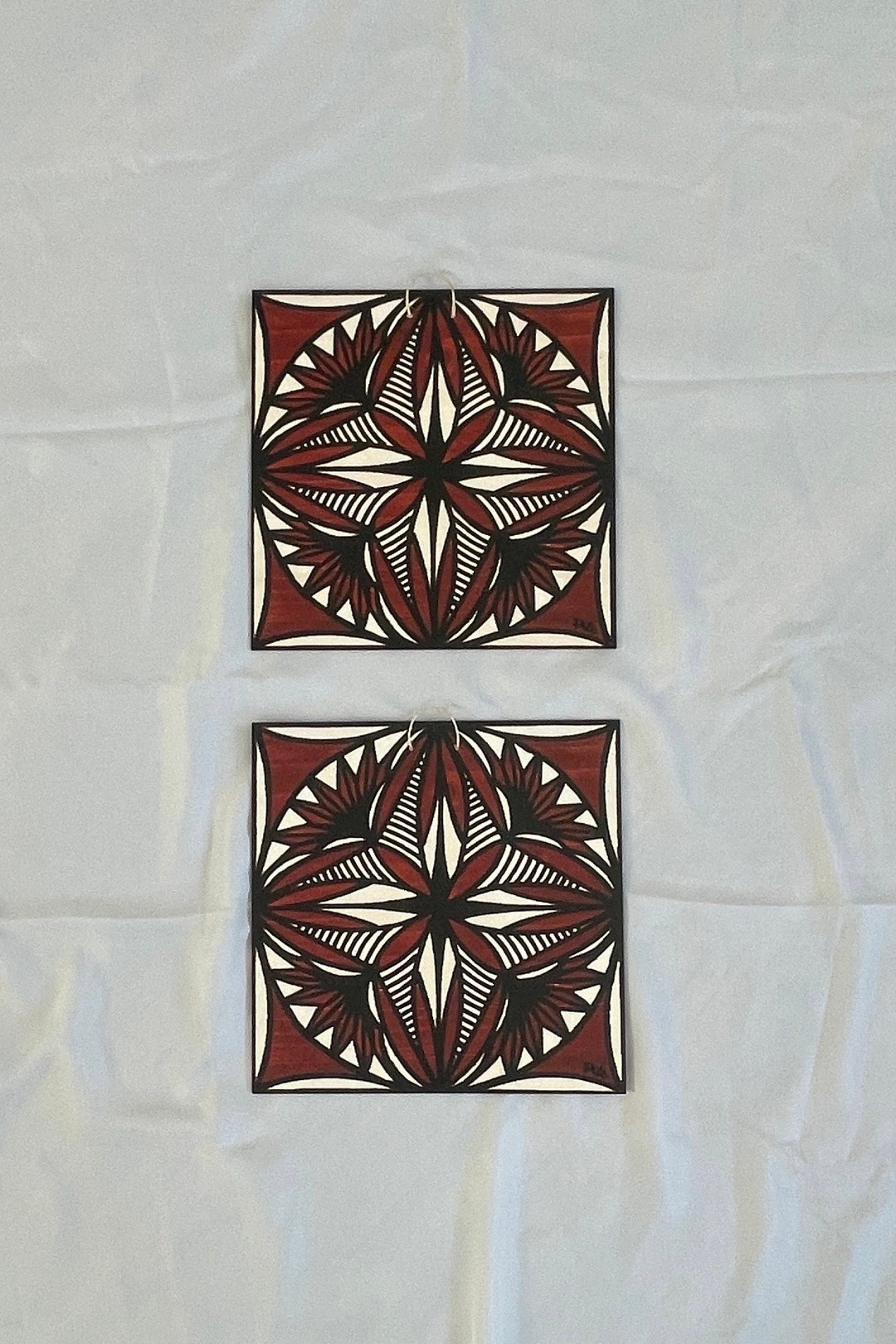 Samoan Tapa Siapo Prints on Wood Set of Two - Polynesian Tapa - Etsy