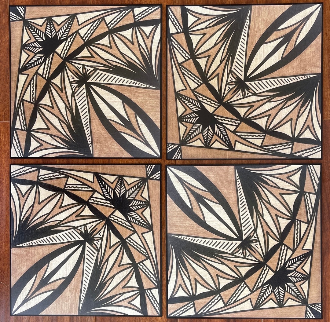 Samoan Siapo Prints on Wood Set of Four - Polynesian Tapa - Etsy
