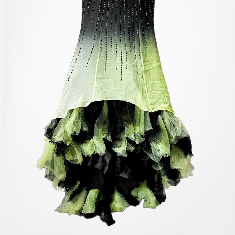 Vintage Black Green Strapless Silk Beaded Tulle Bodycon Maxi Prom Dress ...