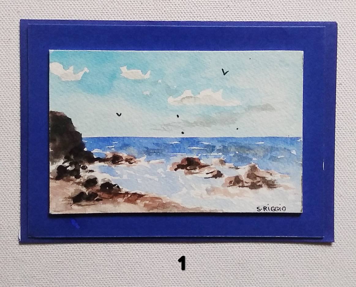 Tarjetas de arte de playa, tarjetas de acuarela de mares y playas ...