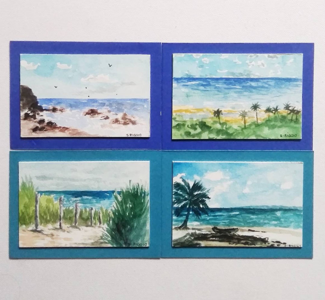 Beach Art Cards, Watercolor Cards of Seas and Beaches, Hand-painted ...