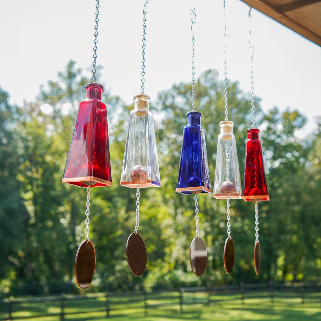 Handmade Pyramid Bottle Wind Chimes: Two Red, Two Clear, Cobalt Blue - Etsy
