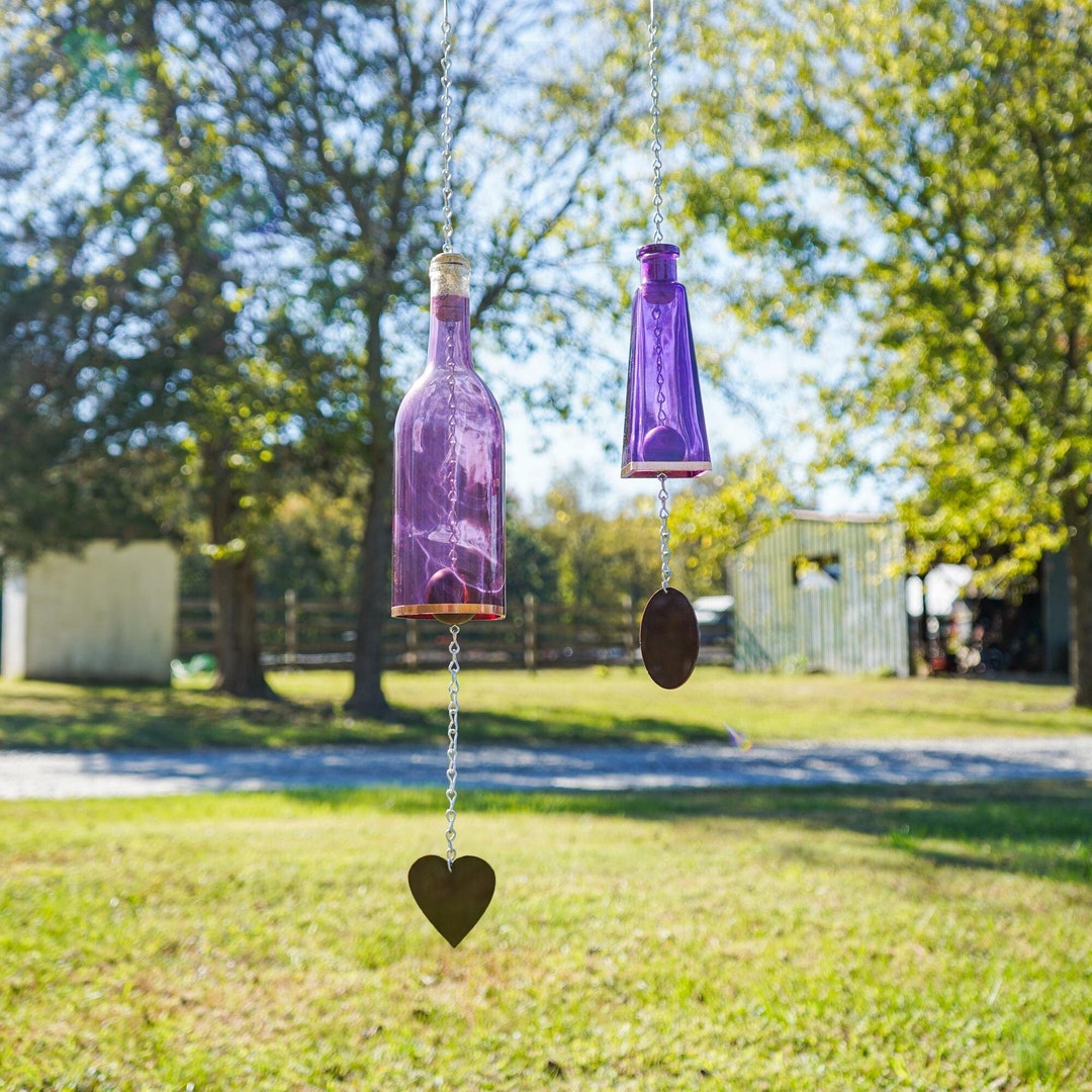 Set of Two Glass Pyramid and Wine Bottle Wind Chimes Gift for Mom ...