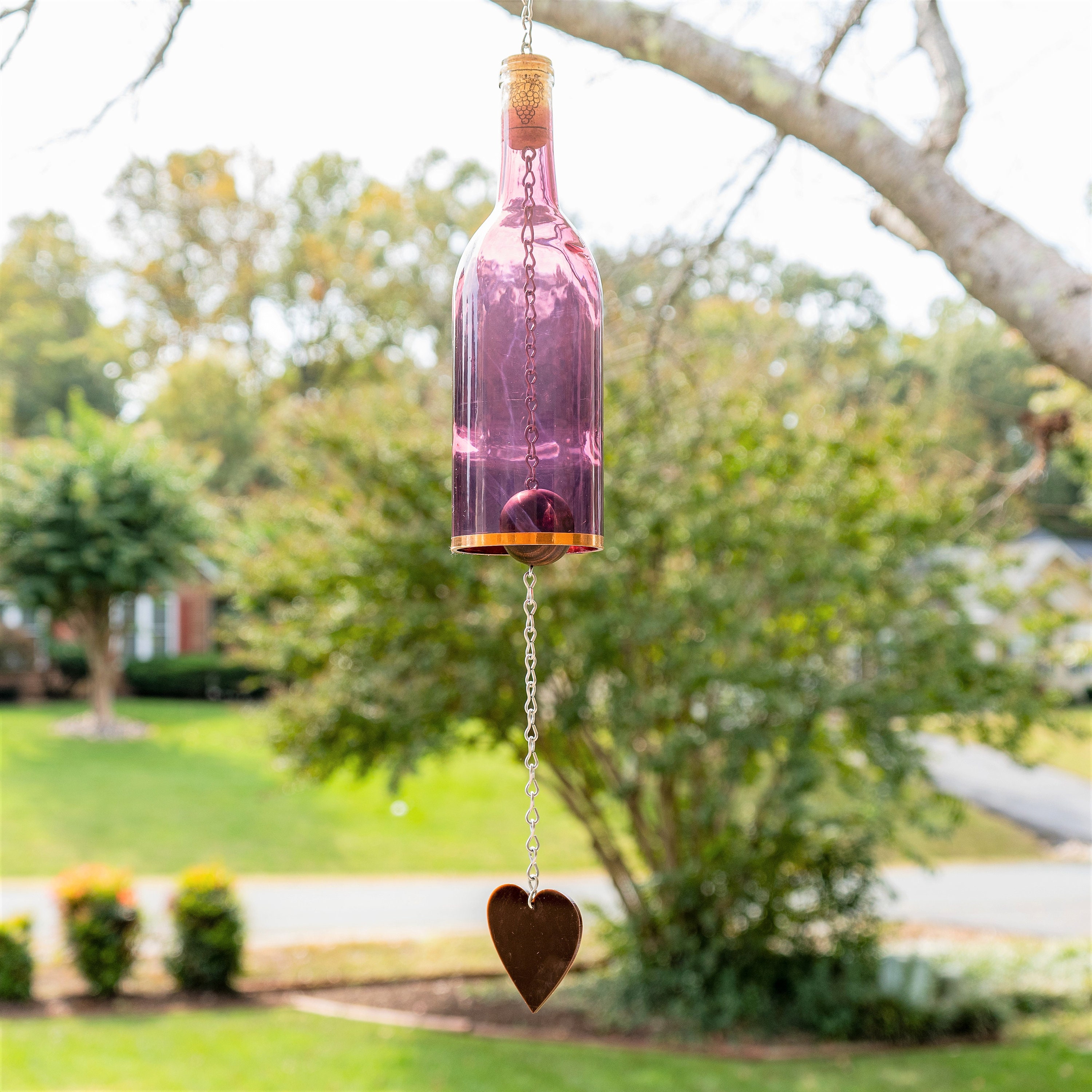 Wind Chime Made From Purple Wine Bottle With Copper Trim and - Etsy