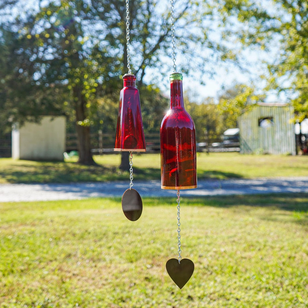 Glass Pyramid and Wine Bottle Wind Chime - Gift for Mom - Garden Gift ...