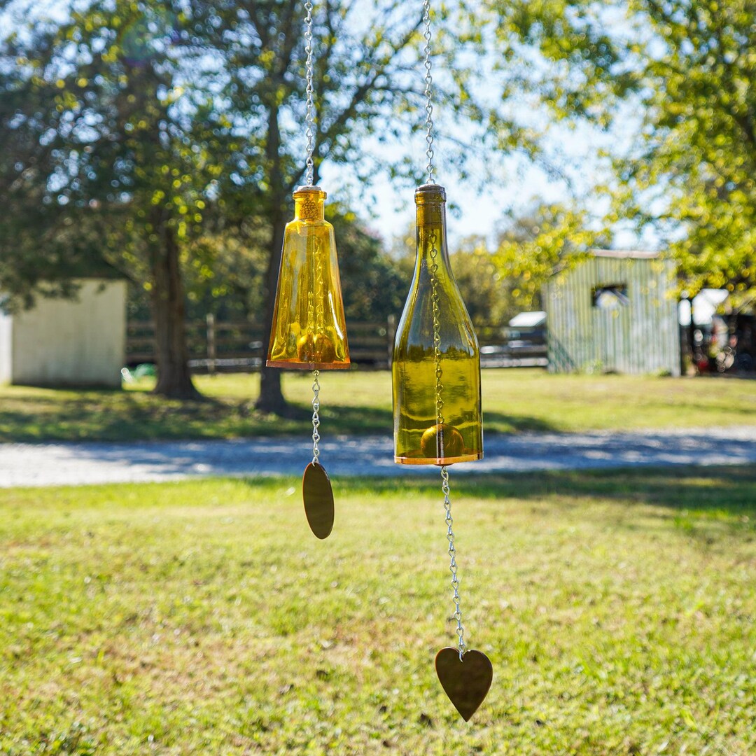 Set of Two Glass Pyramid and Wine Bottle Wind Chimes Gift for Mom ...