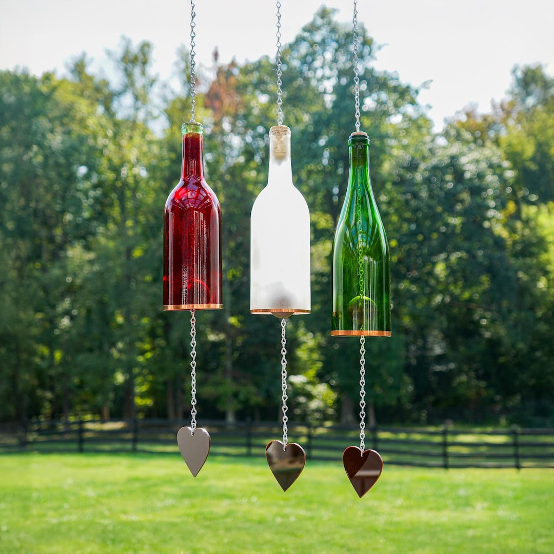 Handmade Wine Bottle Wind Chimes – Red, Frosted, Green Christmas Set - Etsy