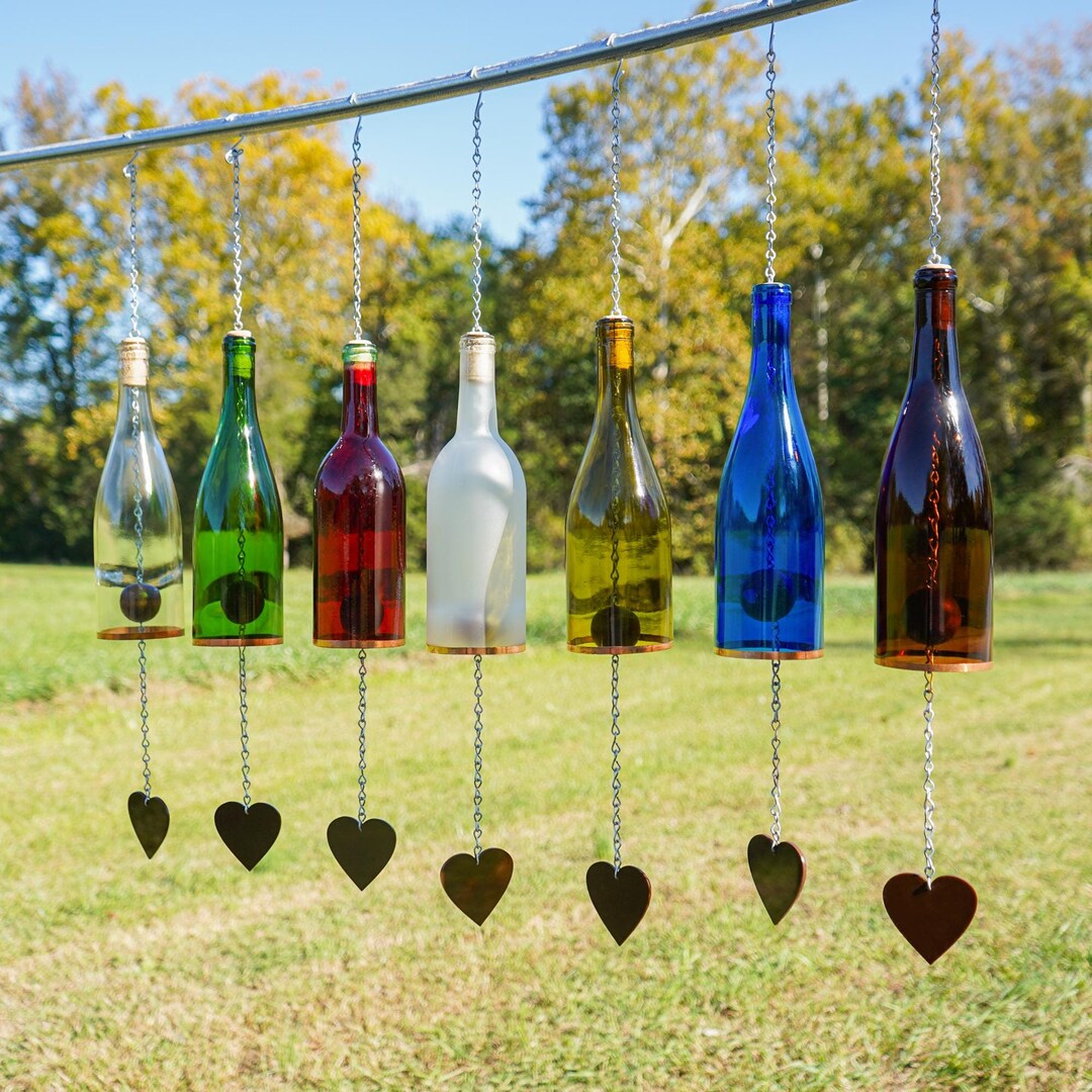 Rainbow Wine Bottle Wind Chimes - Full Set of 7 - Gifts for Mom ...