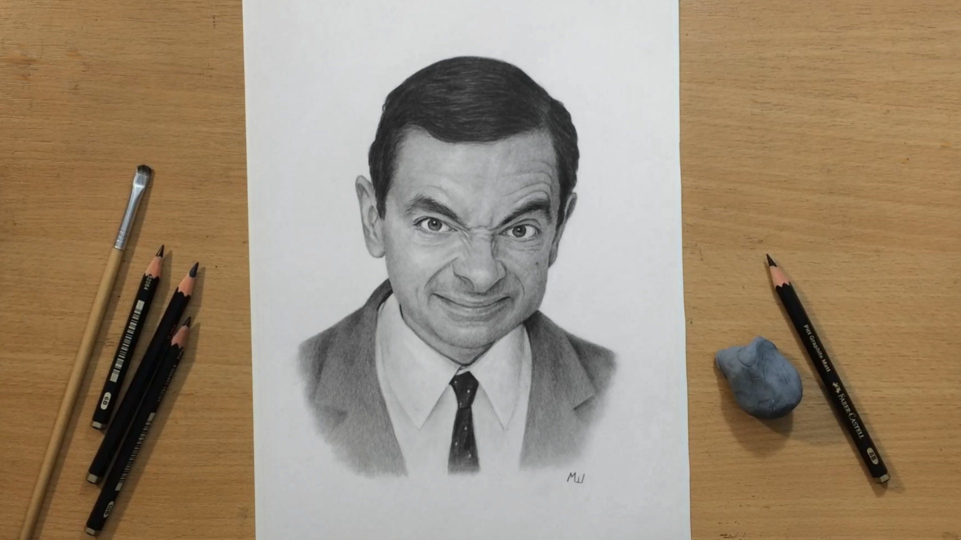 Mr Bean Pencil Portrait Original Artwork - Rowan Atkinson Graphite ...