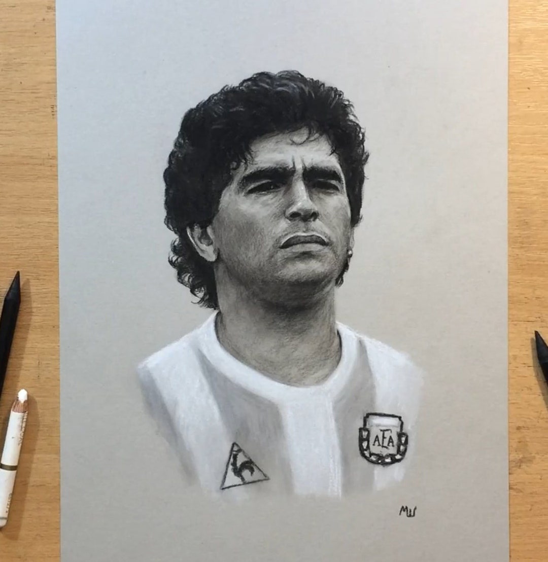 Diego Maradona Original Artwork Charcoal Pencil Drawing Art - Etsy
