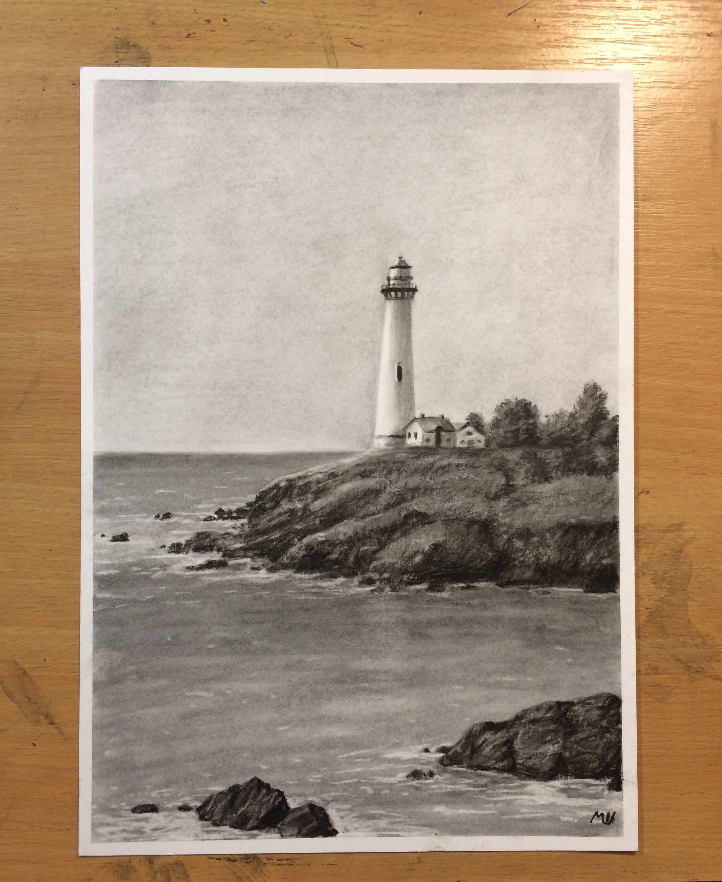 Charcoal Drawing of a Lighthouse - Original Artwork - Etsy