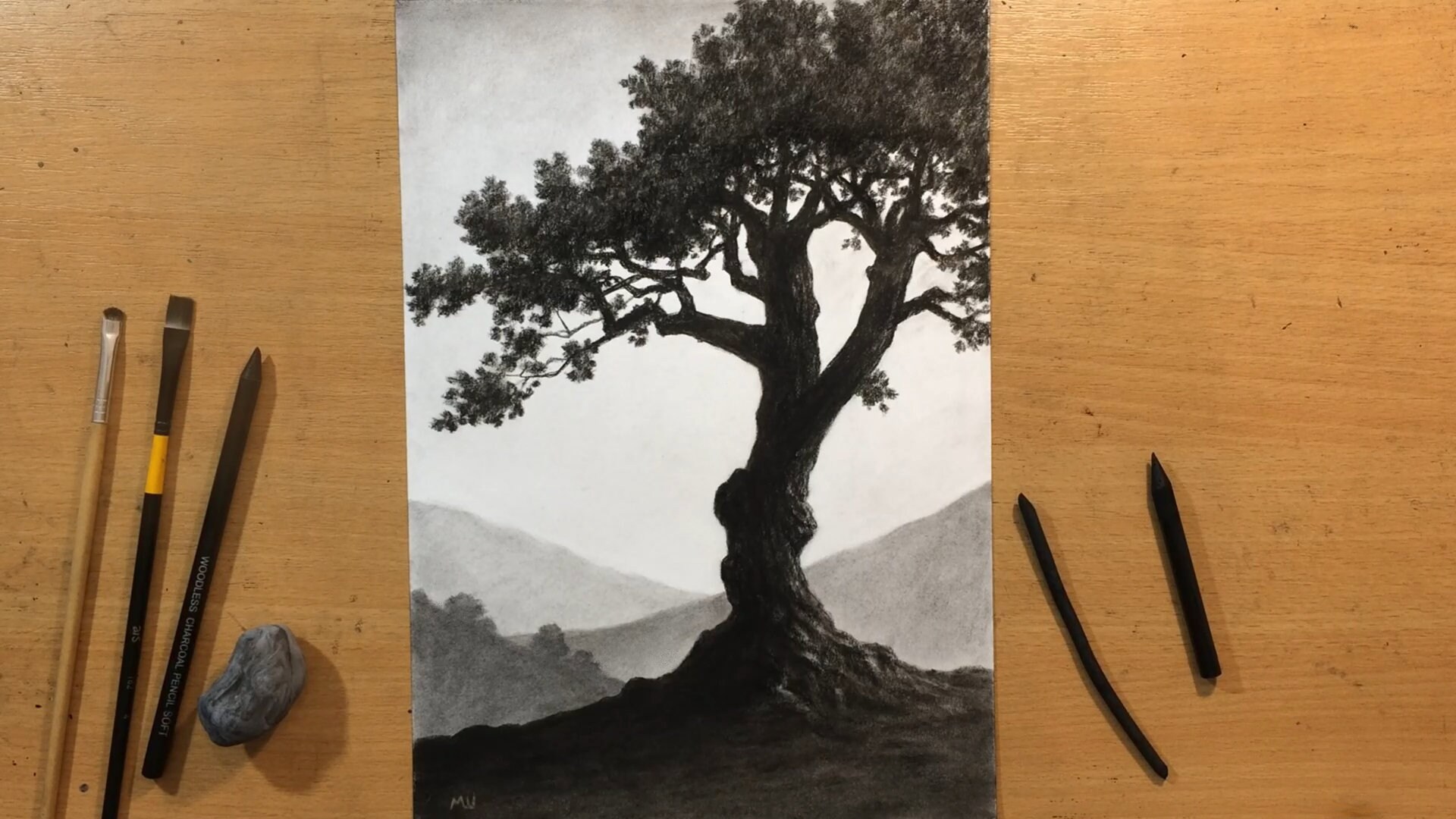 Gnarly Tree Charcoal Drawing Landscape Art Original Artwork - Etsy