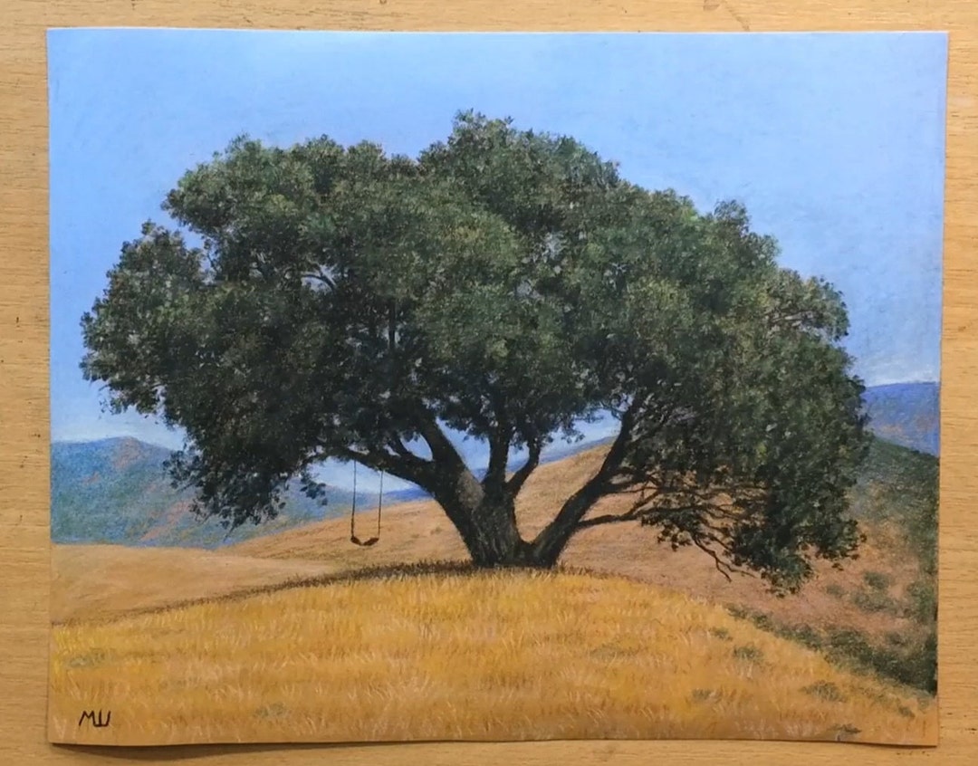 Original Landscape Artwork Under the Shade on an Old Tree Colored ...