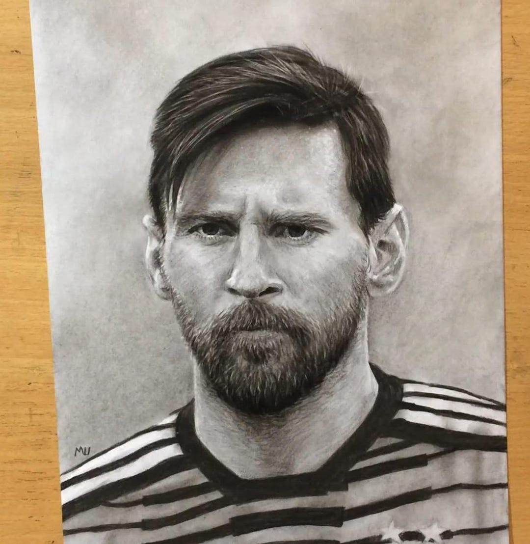 Leo Messi Original Portrait Artwork Charcoal Pencil Drawing Art - Etsy