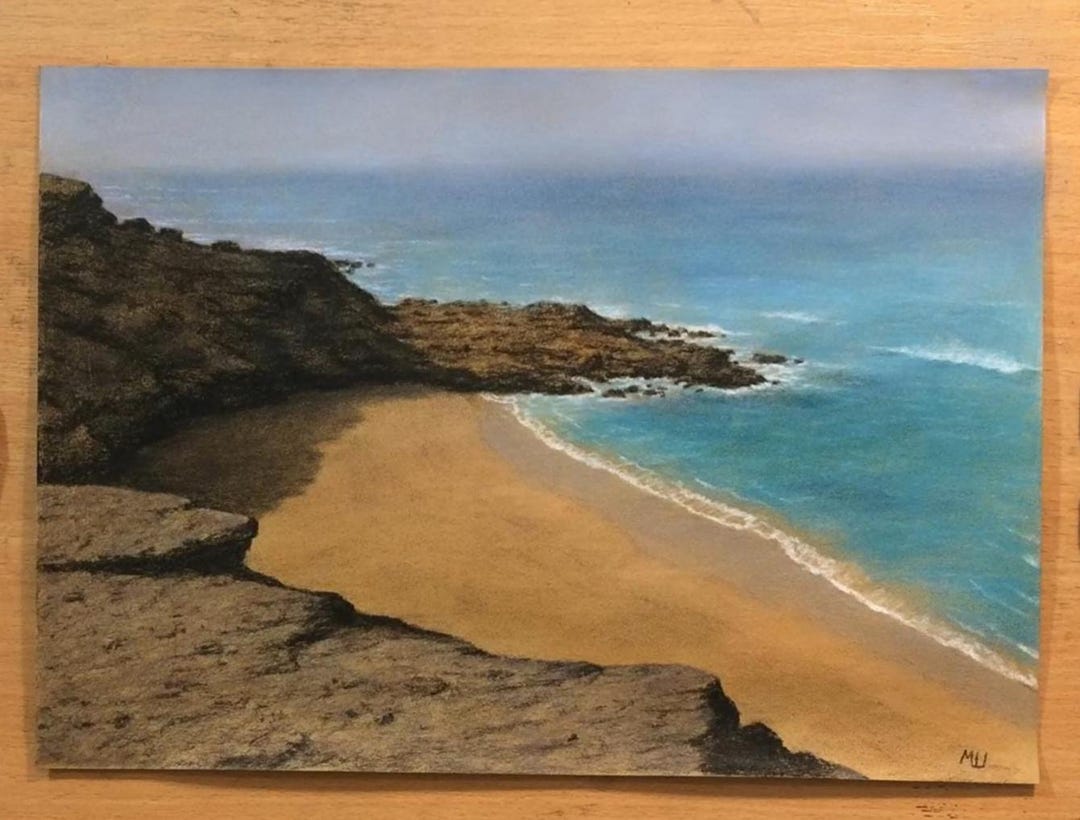 Coastal Landscape Original Seascape Artwork - Colored Pencil Drawing ...