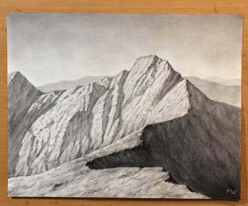 Mountain Ridge Graphite Pencil Drawing Original Artwork Landscape Art ...