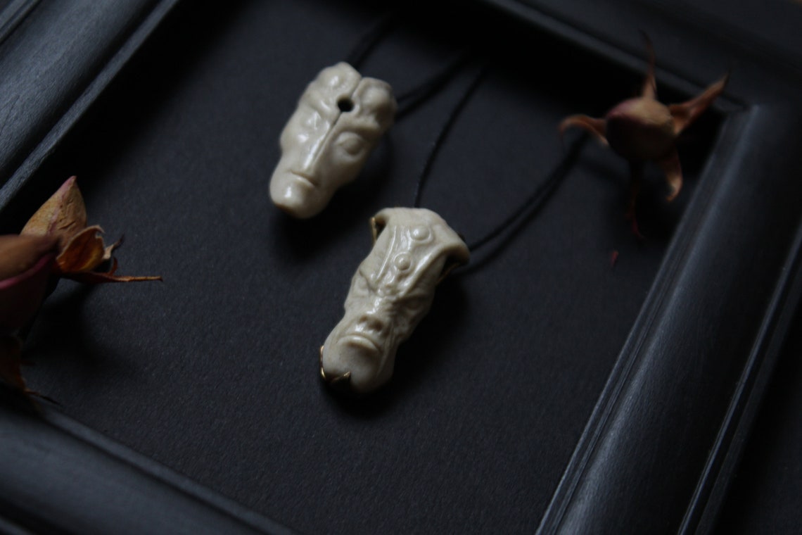 Handcarved Antler Fantasy Alien Face Pendant - Etsy