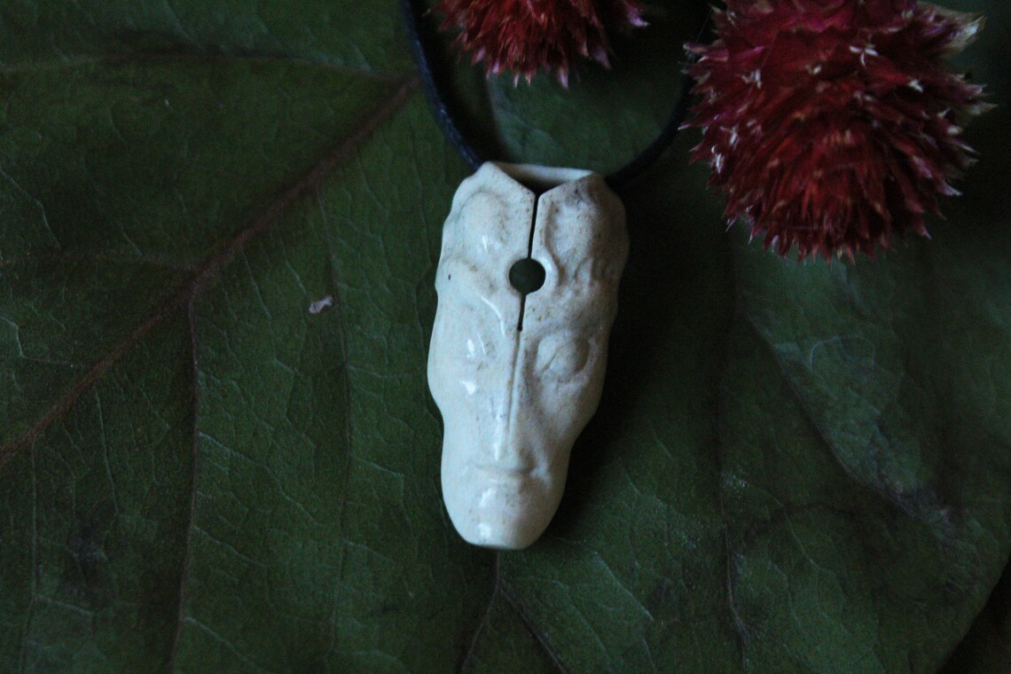 Handcarved Antler Fantasy Alien Face Pendant - Etsy